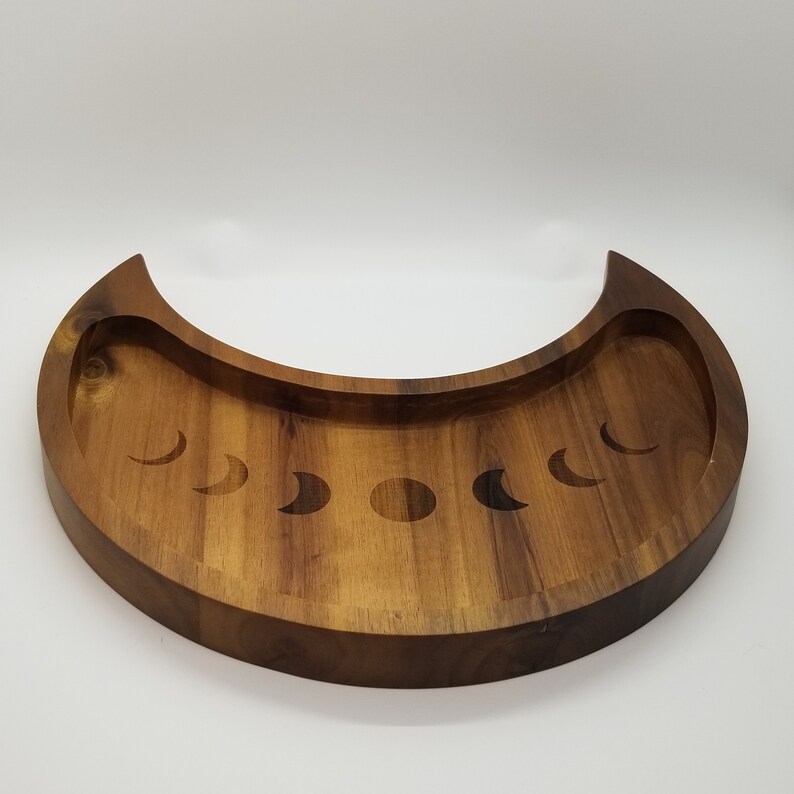 Wooden Moon Tray | Acacia Wood | Crystal and Trinket Tray - Etsy