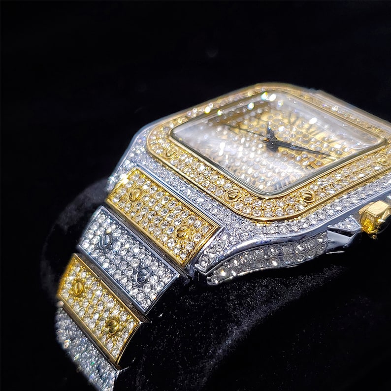 18K Men's Square Roman Numeral Baguette Zircon Diamond Watch High ...