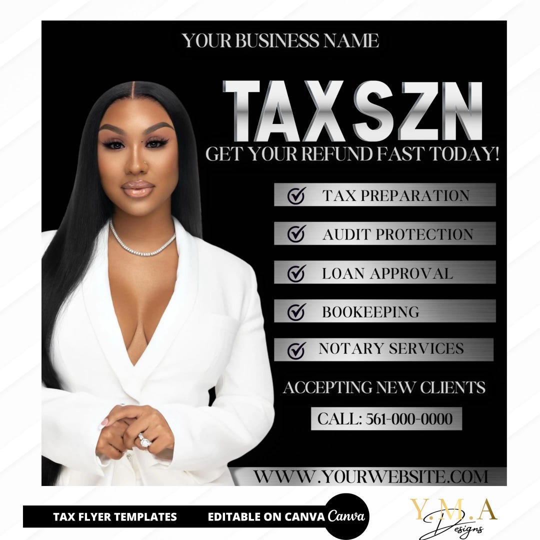 Black and Silver Tax Flyer, DIY Tax Season Flyer, Canva Tax Flyer ...