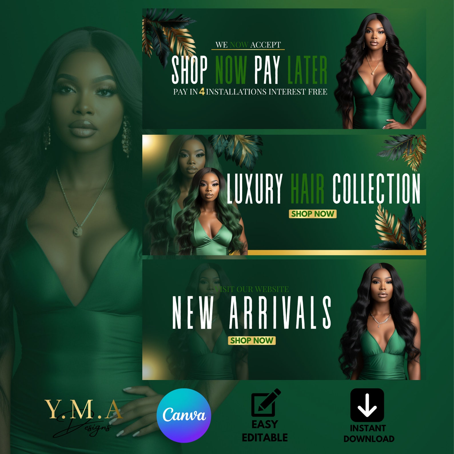 DIY Web Slide Banners, Wig Hair Business, Website Banners, Shopify & Wix Website Banners, Canva ...