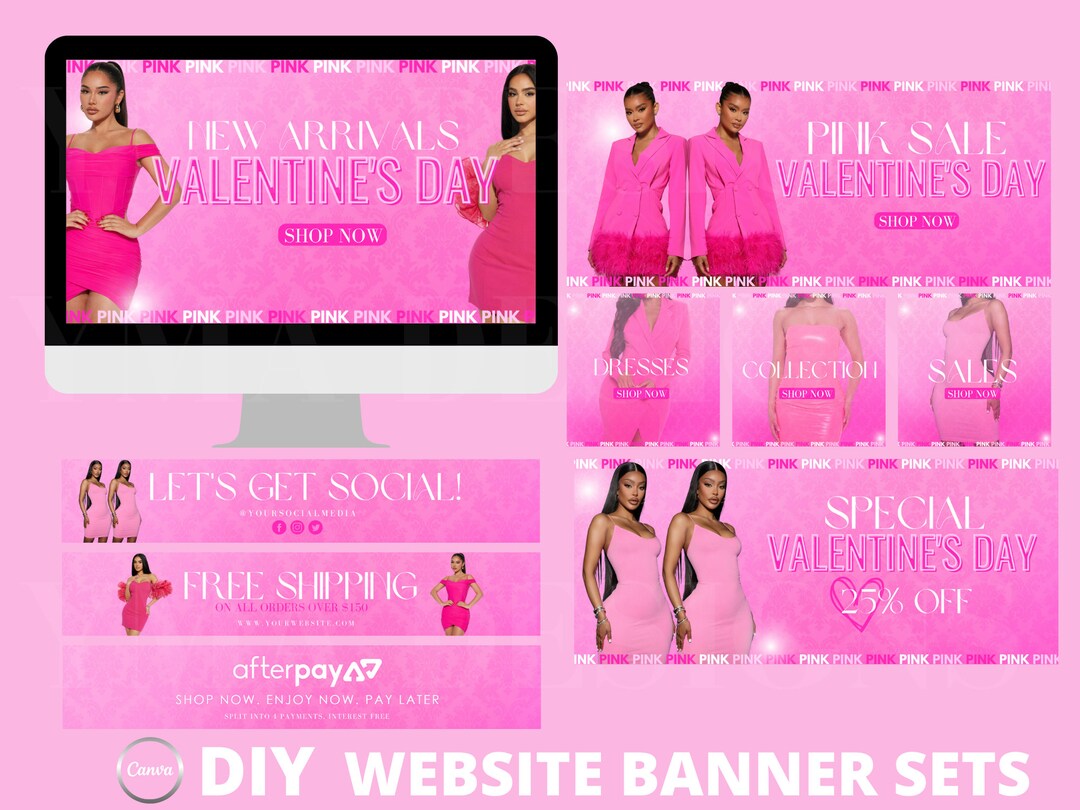 DIY Premade Valentine Flyer Hot Pink Website Banner, Website Template ...