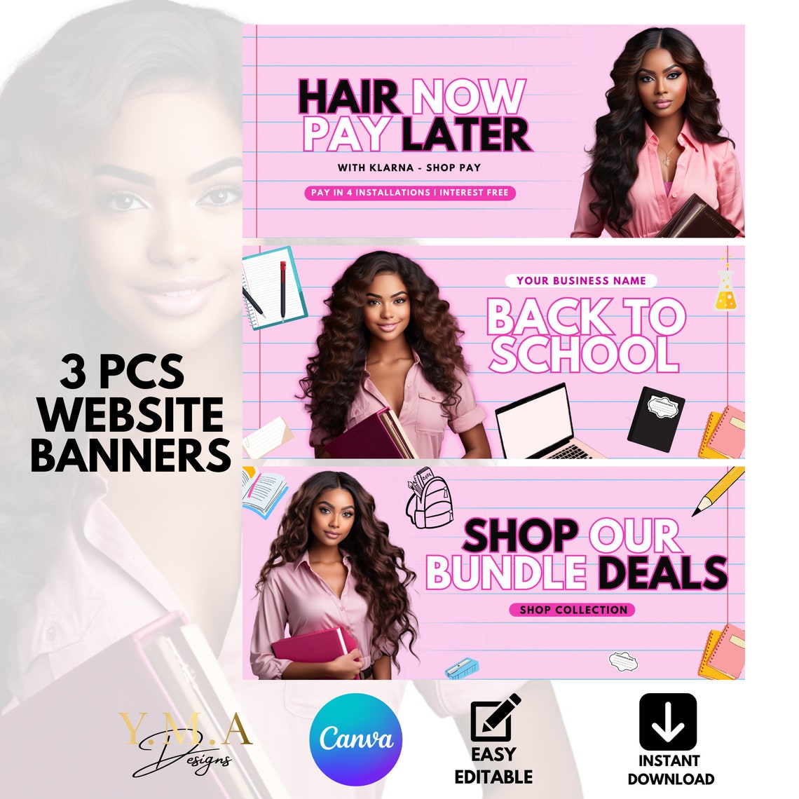 DIY Website Banners, Back to School, Wig Hair Business, Shopify & Wix ...