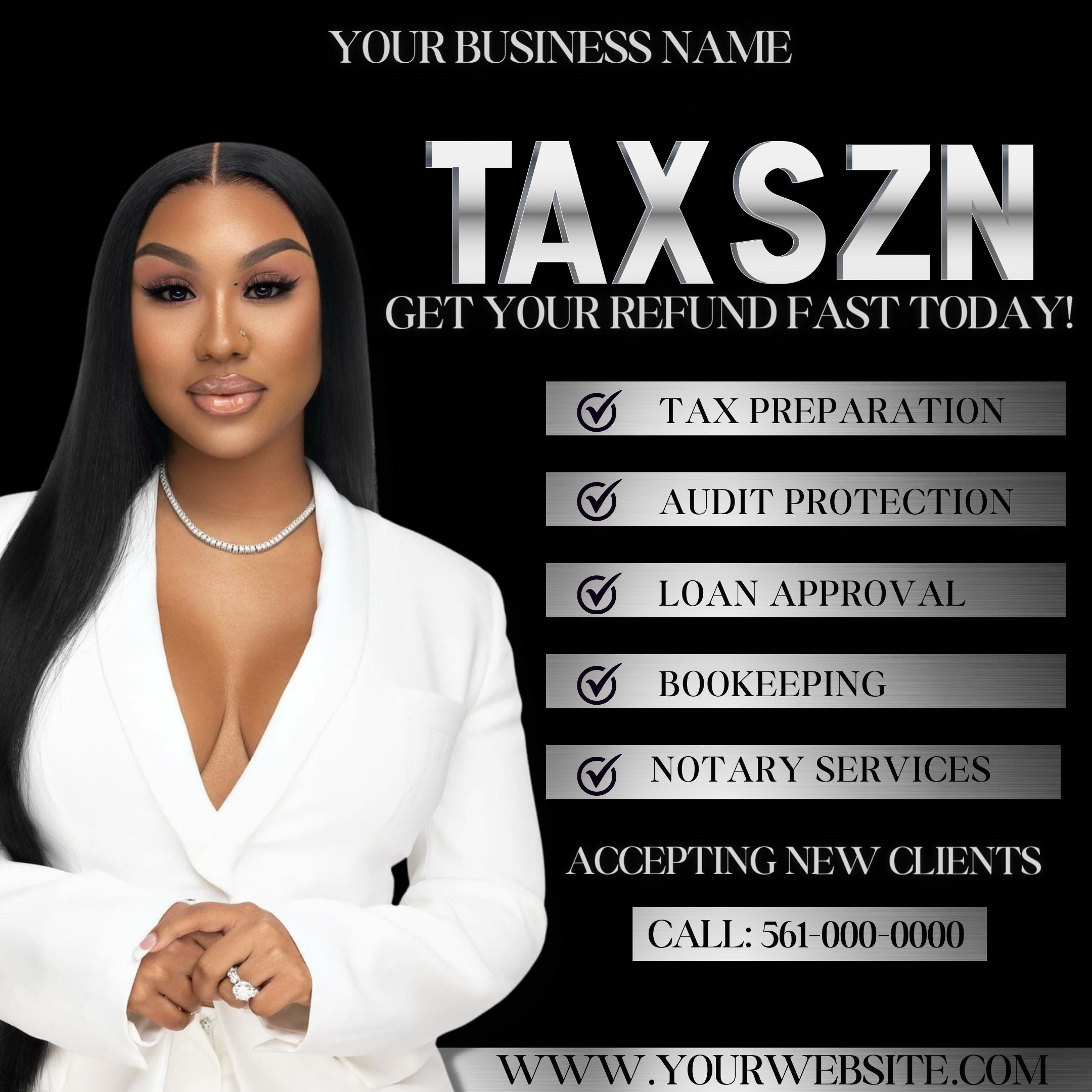 Black and Silver Tax Flyer, DIY Tax Season Flyer, Canva Tax Flyer ...