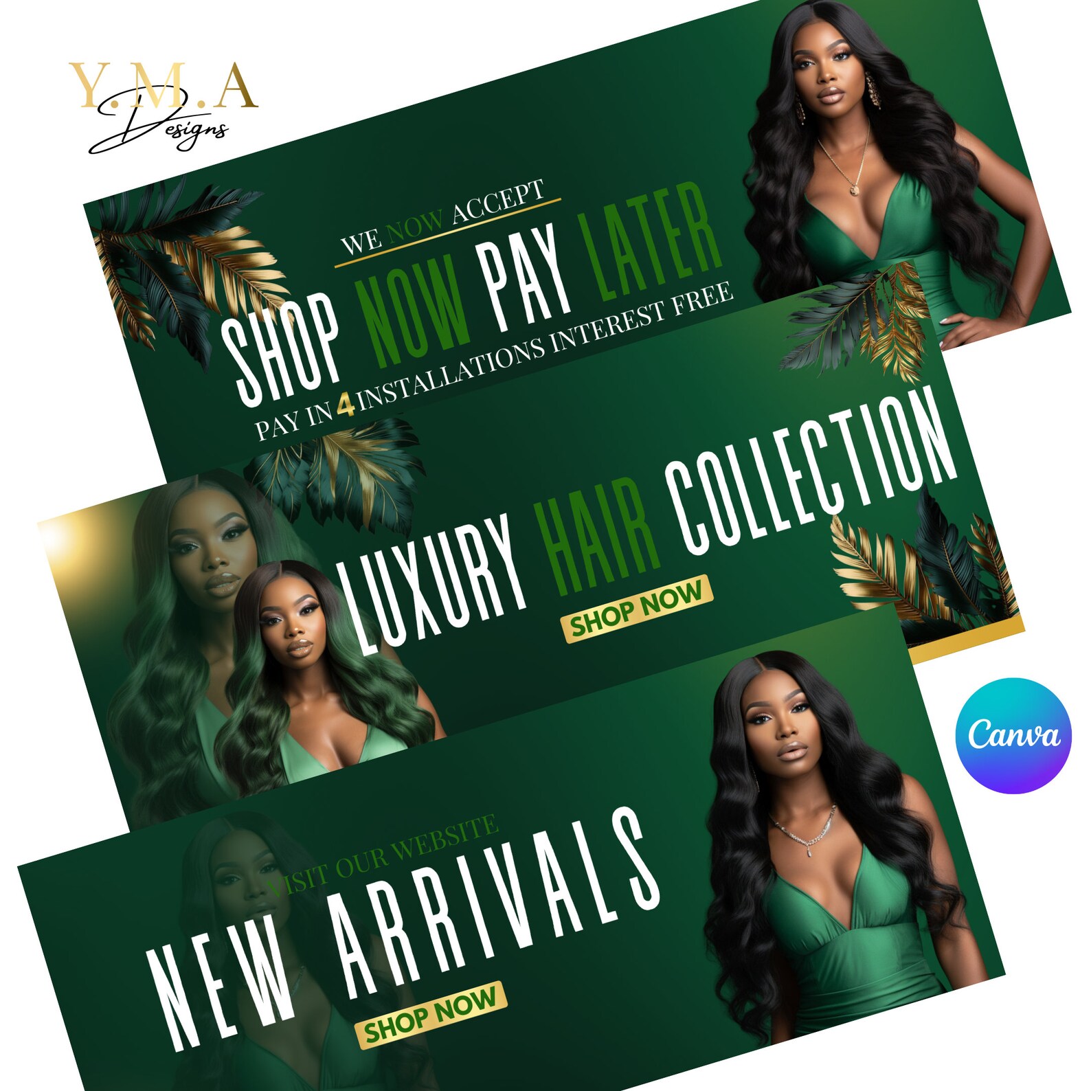 DIY Web Slide Banners, Wig Hair Business, Website Banners, Shopify & Wix Website Banners, Canva ...