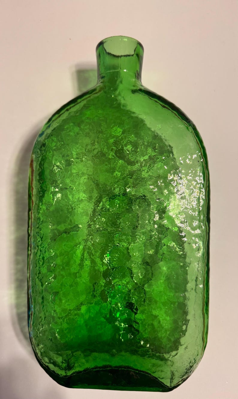 French Vintage Green Glass Bottle – Embossed Grapevine Motif – 1960s ...