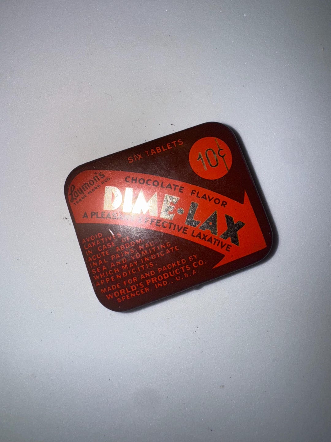 Vintage Lehmann’s “dime‑lax” Chocolate Flavor Laxative Tin – 6 Tablets ...