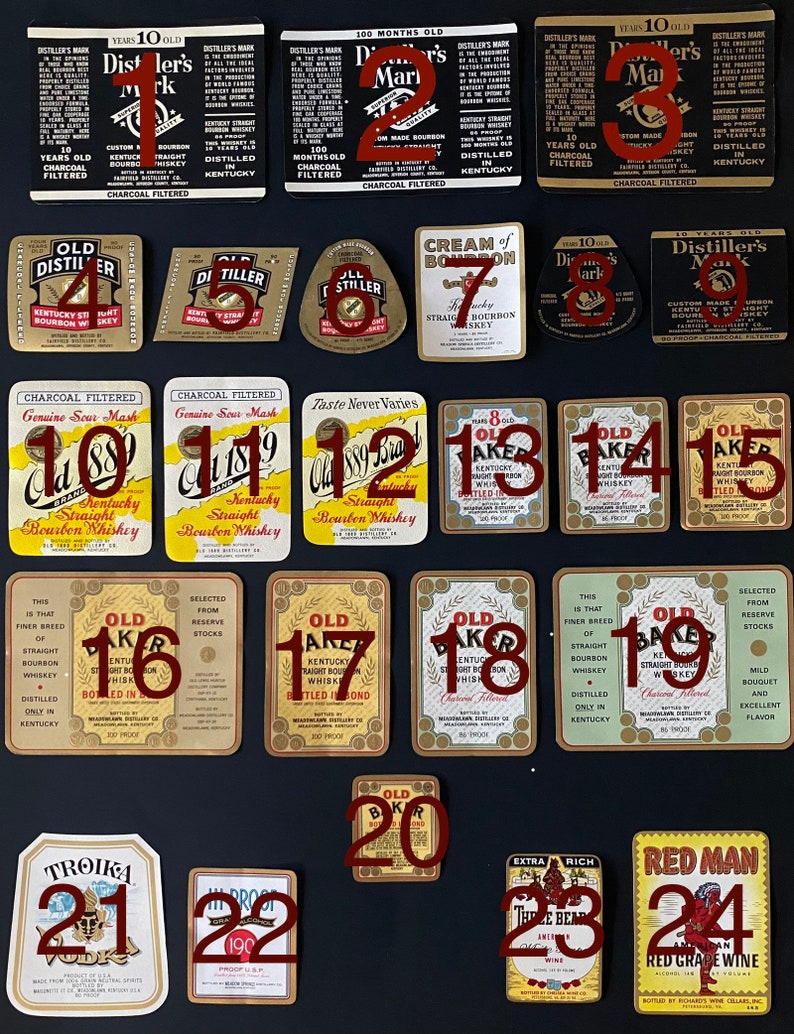 24 Different Vintage Whiskey/liquor Labels - New Old Stock - Different ...