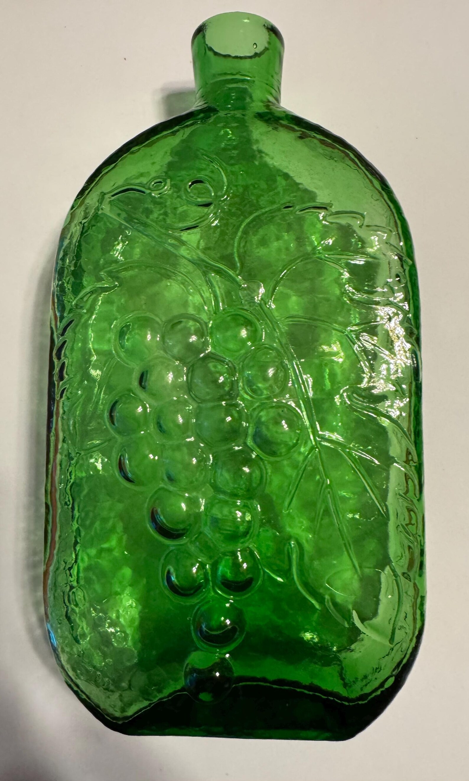 French Vintage Green Glass Bottle – Embossed Grapevine Motif – 1960s ...