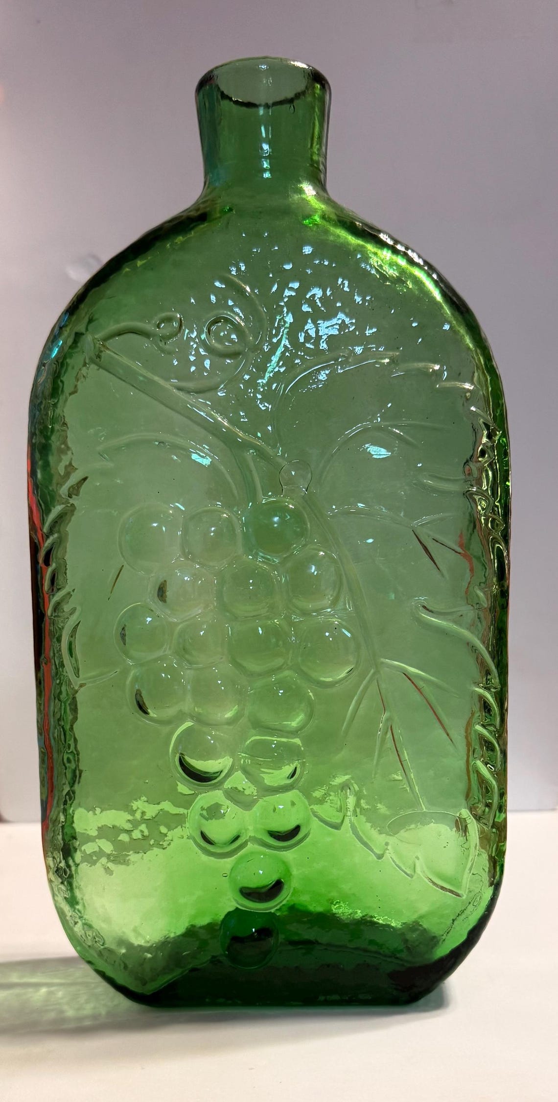 French Vintage Green Glass Bottle – Embossed Grapevine Motif – 1960s ...