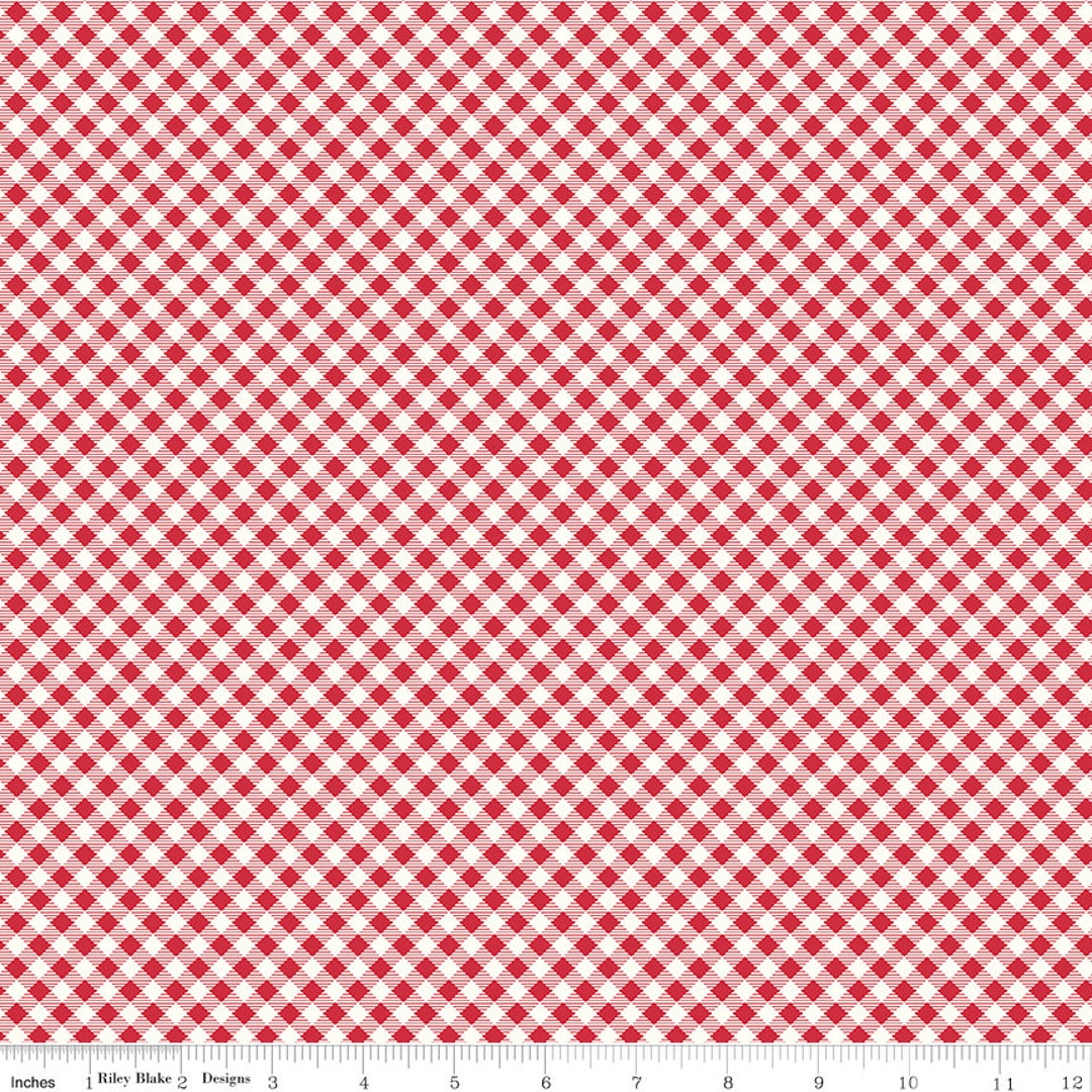 Bee Ginghams Fabric Sold by the Half Yard | Carolyn Red Diagonal ...