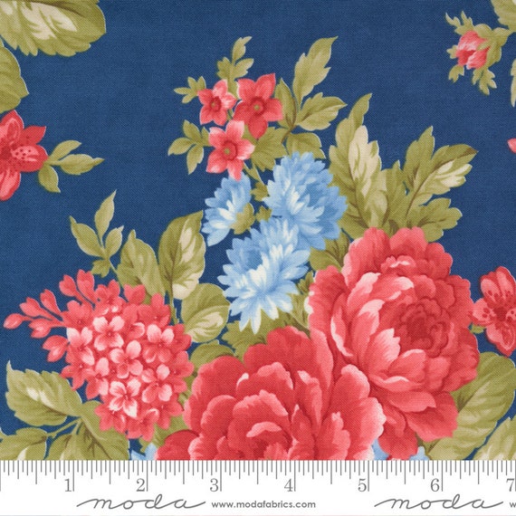 Belle Isle Fabric Yardage Cabbage Roses on a Blue Background - Etsy