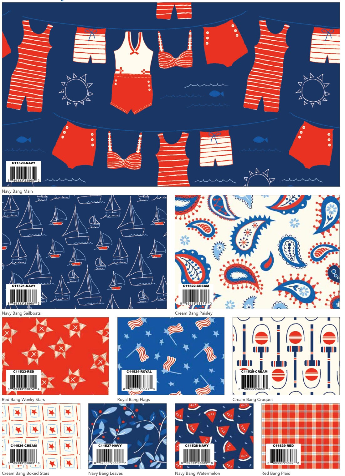 Red White & Bang! Fabric Yardage | Blue Leaves | Sandy Gervais for ...