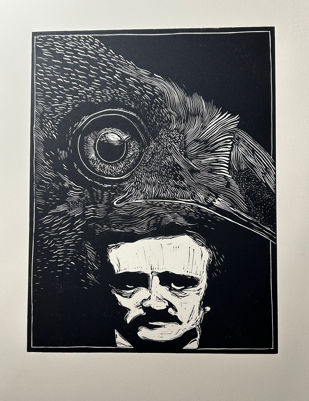 Hand Carved Print Edgar Allan Poe, the Raven - Etsy