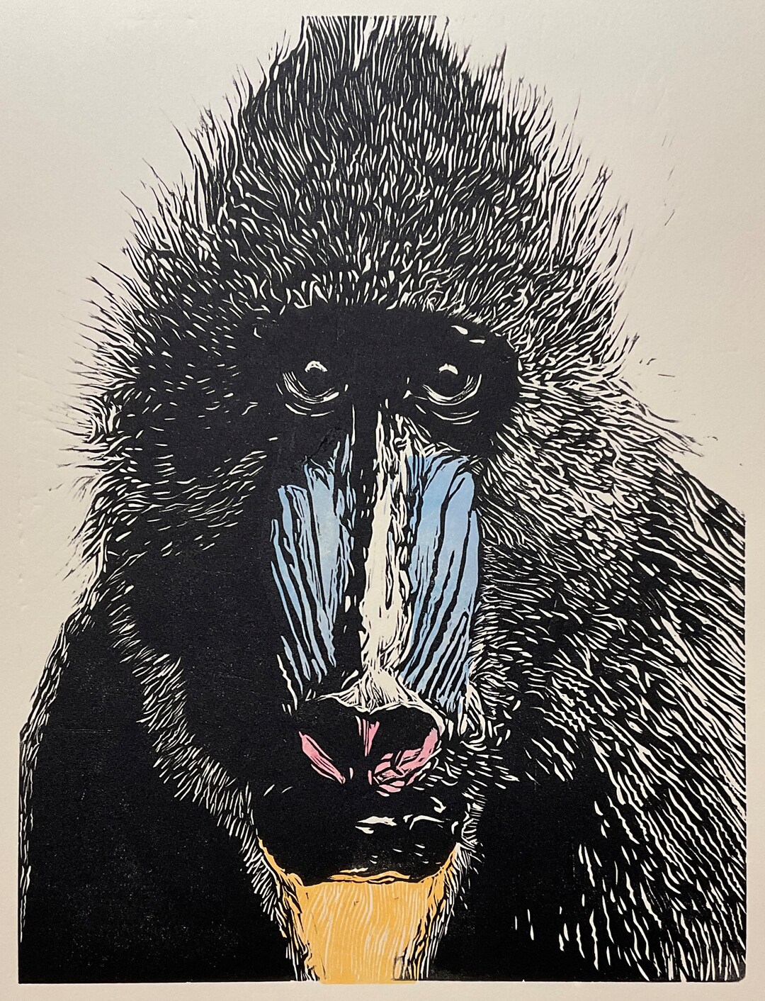 Hand Carved Print of Sharp Dressed Mandrill - Etsy