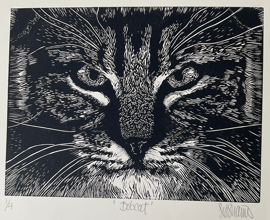 Hand Carved Bobcat Print, Limited Edition Archival Art - Etsy
