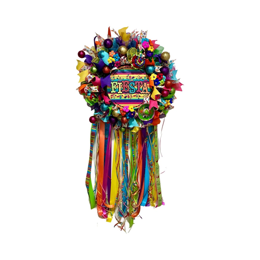 Fiesta Wreath With Ribbon Tails, Colorful Mexican Party Decor, Cinco De ...