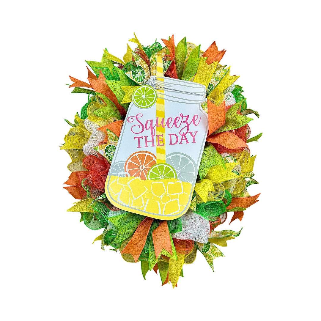 Squeeze the Day Lemon Wreath, Summer Door Decor, Bright Citrus Welcome ...