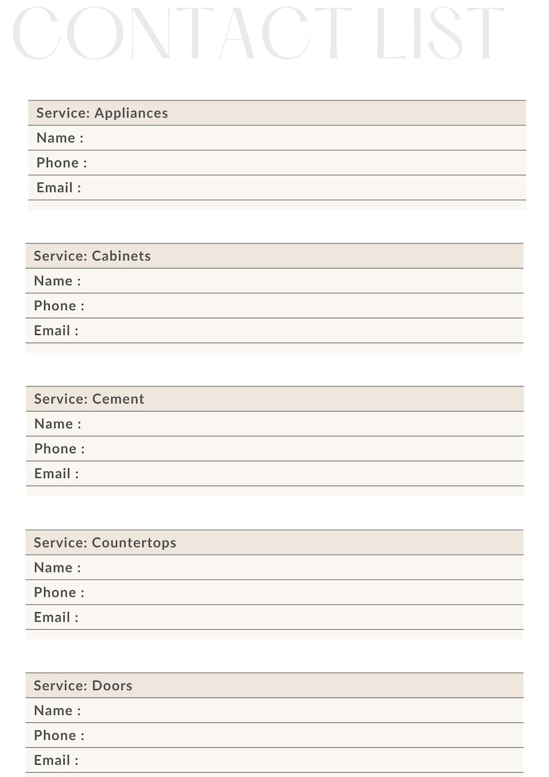 Contractor Contact List - Etsy