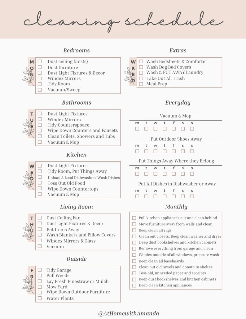 Weekly Cleaning Schedule - Etsy