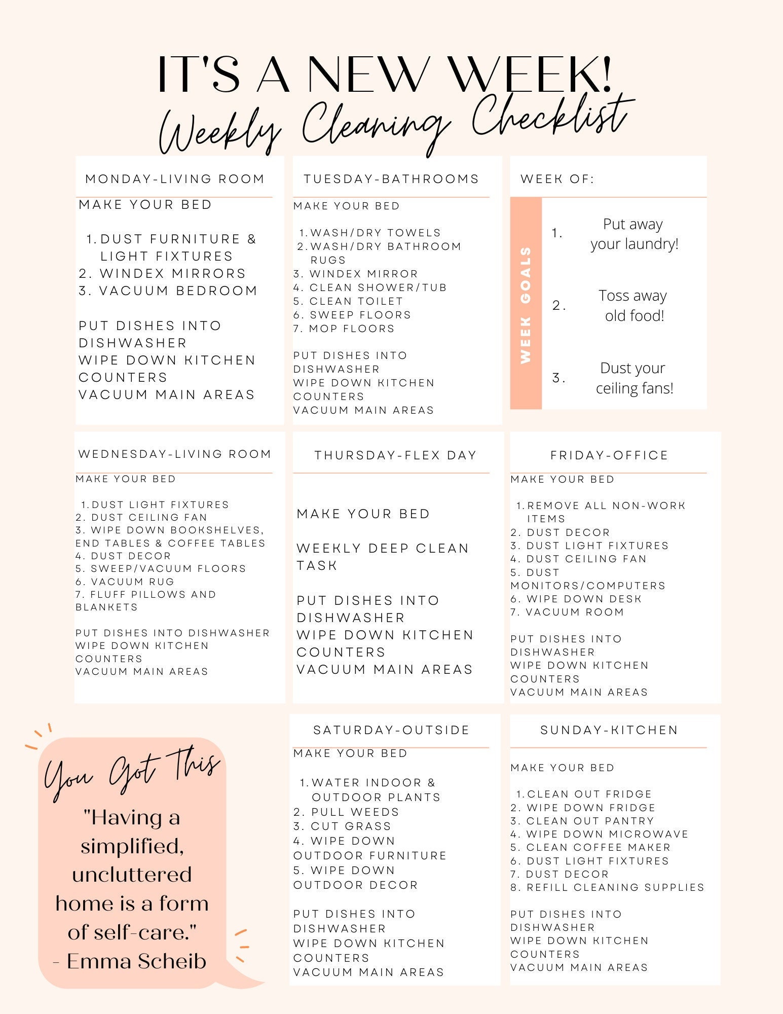 Weekly Cleaning Check List Printable - Etsy UK