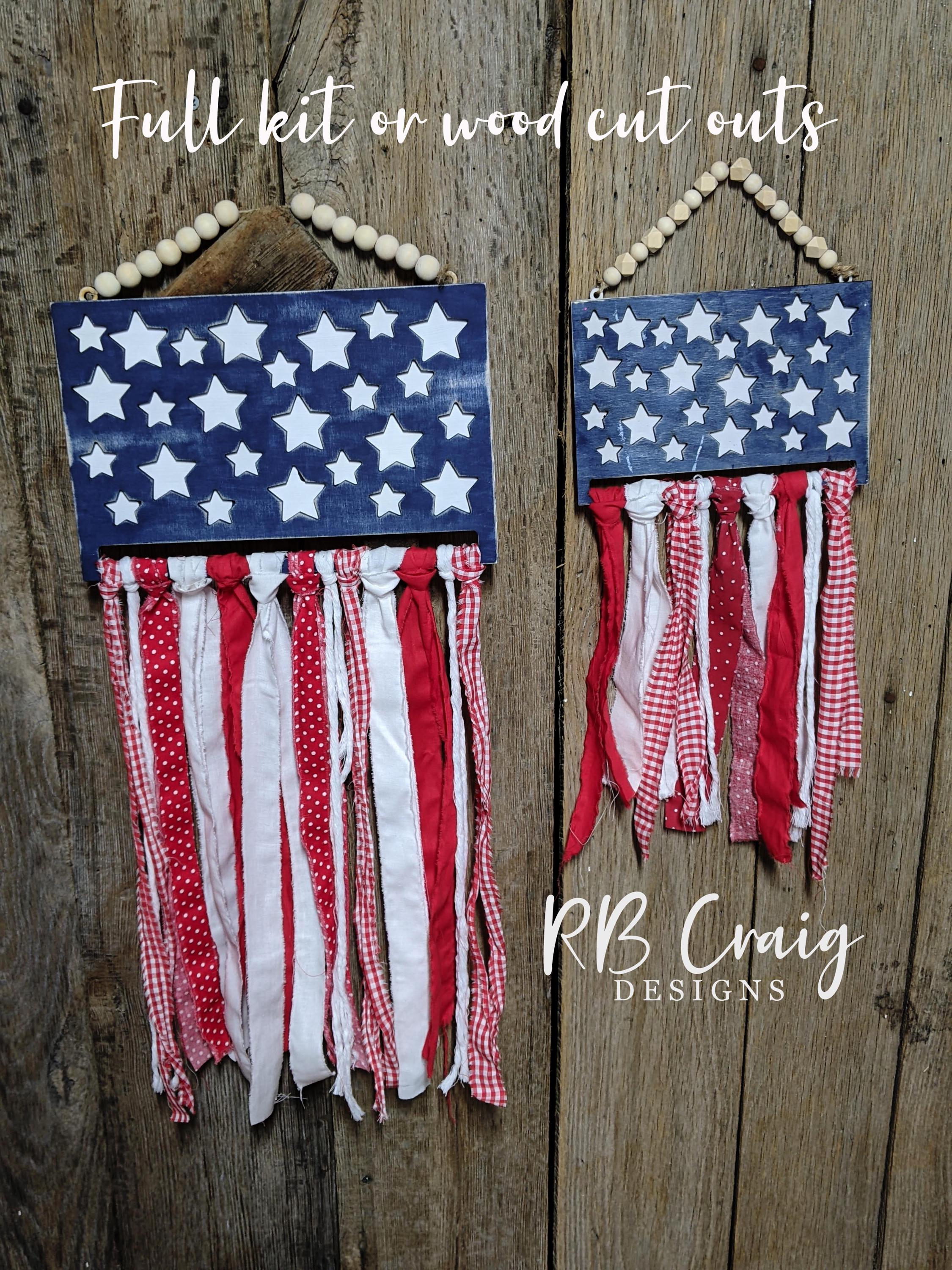 DIY Rag Flag Craft Kit: Wooden Cut Out, Patriotic Decor 4th of July 250 ...