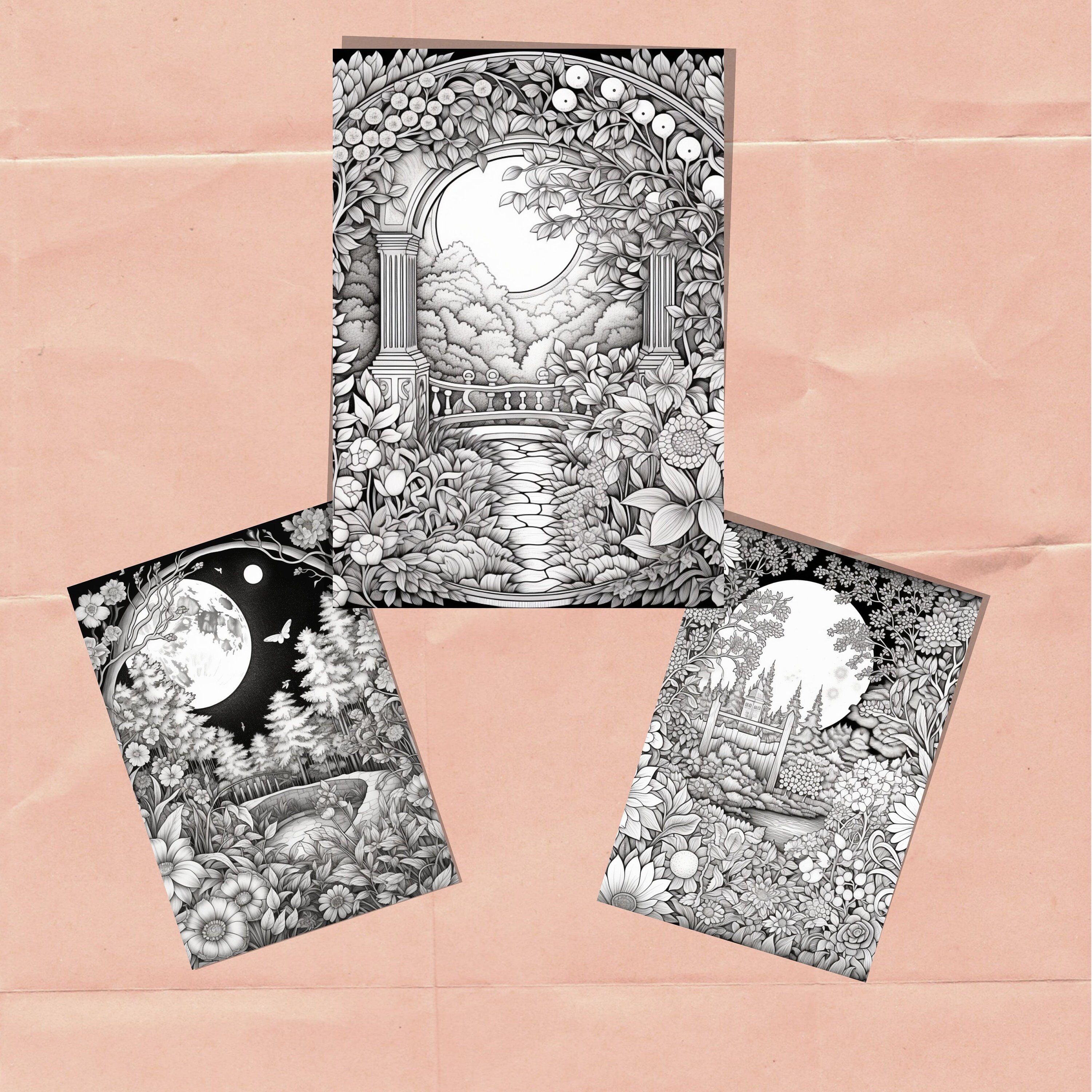 Midnight Moon Garden Coloring Book for Kids & Adults, Moon Coloring ...