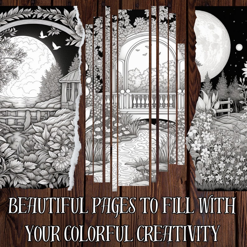 Midnight Moon Garden Coloring Book for Kids & Adults, Moon Coloring ...