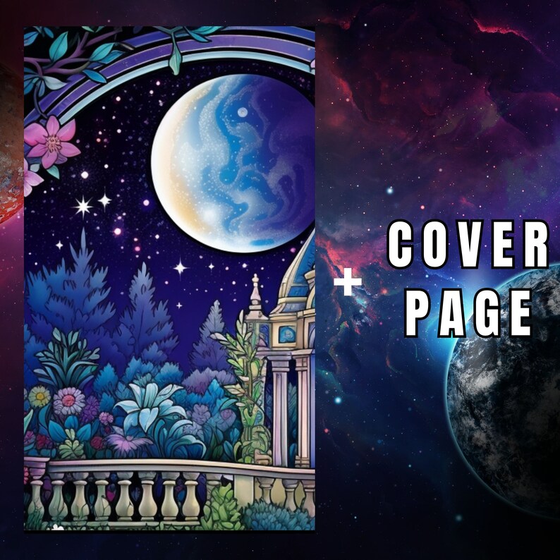 Midnight Moon Garden Coloring Book for Kids & Adults, Moon Coloring ...