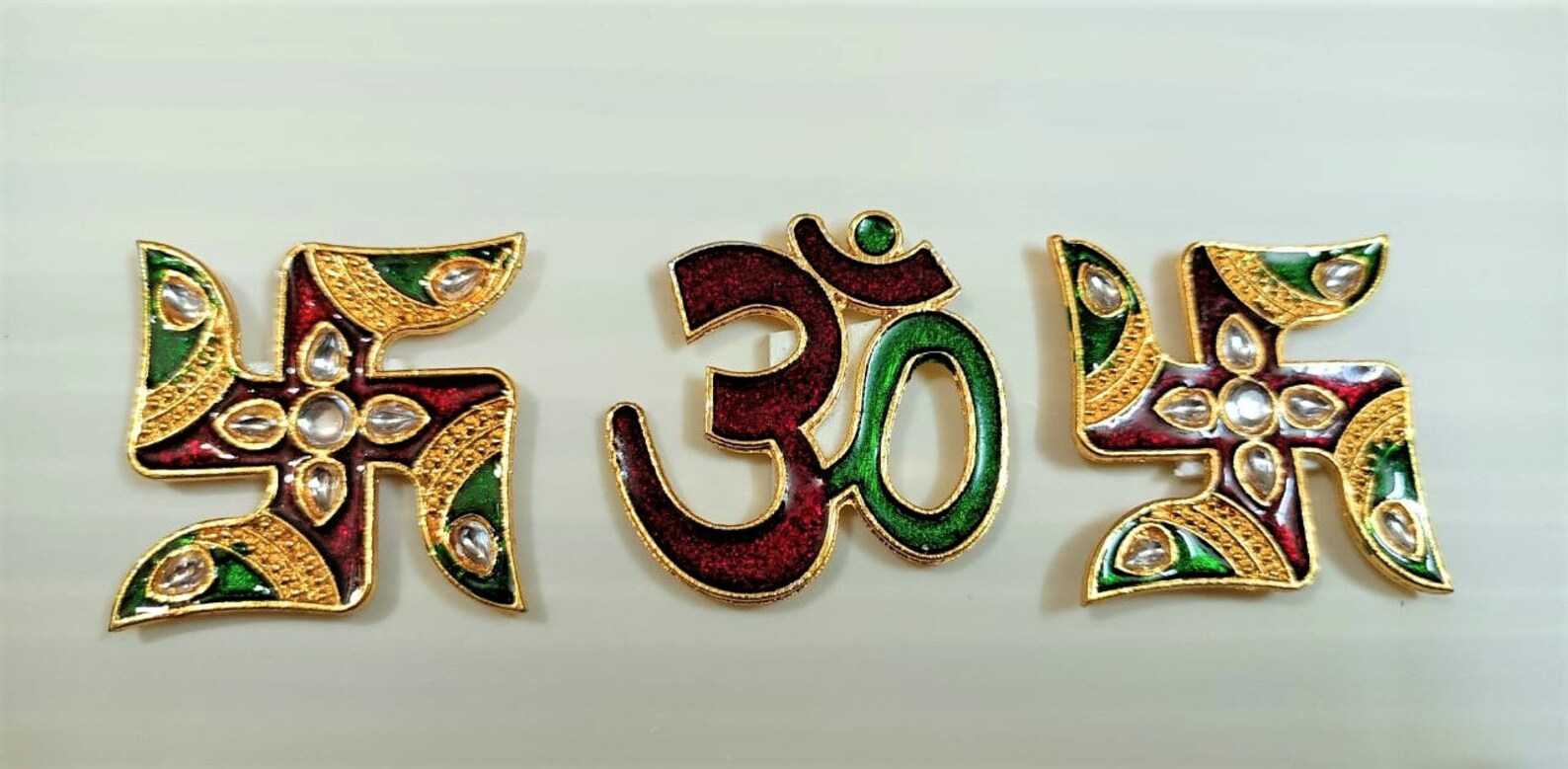3 Pieces Meenakari Hindu Small Sathiyo OM Symbol for Front Door Rangoli ...