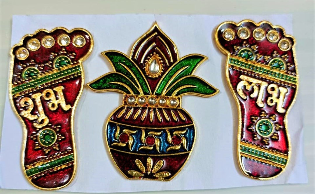 3 Pieces Meenakari Kundan Hindu Sathiyo Kalash Symbol for Front Door ...