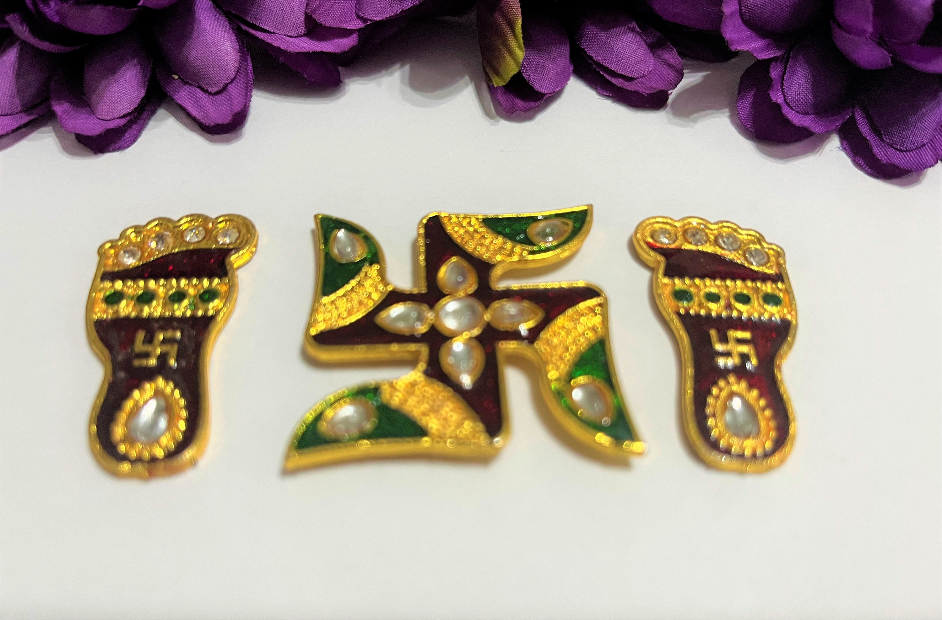 3 Pieces Meenakari Hindu Small Sathiyo Charan Paduka Symbol for Front ...