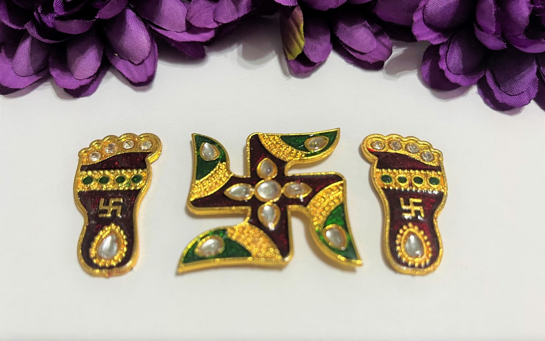3 Pieces Meenakari Hindu Small Sathiyo Charan Paduka Symbol for Front ...