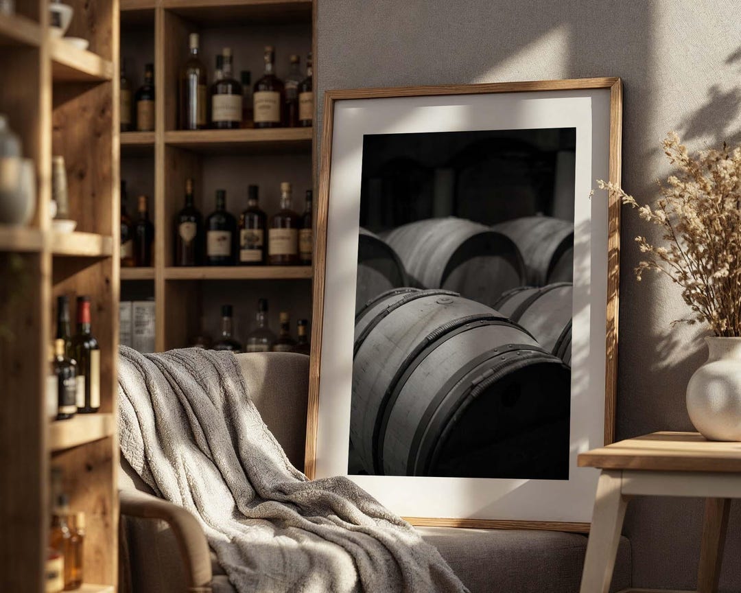 Black and White Wine Cellar Decor, Vintage Winery Art,wine Barrels Wall ...
