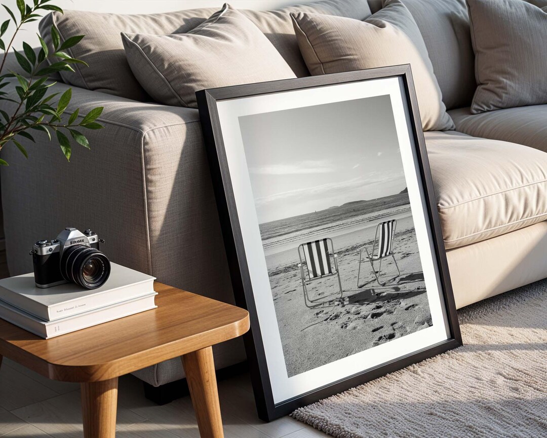 BW Retro Beach Chair Print, Retro Beach Photography, Diy Beach Decor ...