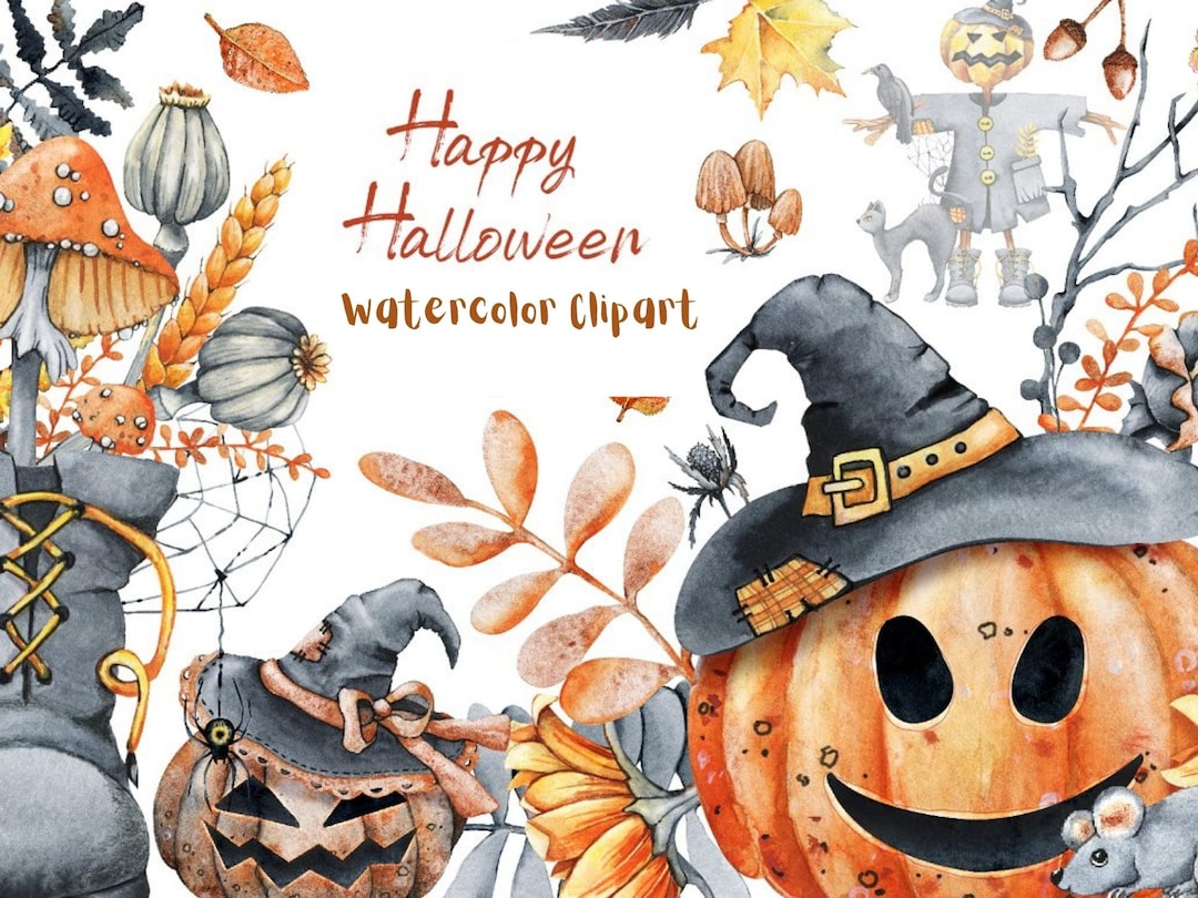 Spooky Halloween Clipart Bundle| Watercolor Clipart| Halloween PNG ...