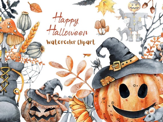 Spooky Halloween Clipart Bundle Watercolor Clipart Halloween - Etsy