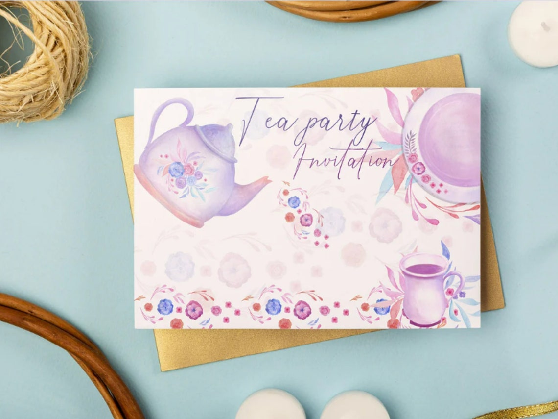 Tea Party Clipart, Watercolor Tea Party Clipart, Tea Party Invitations ...