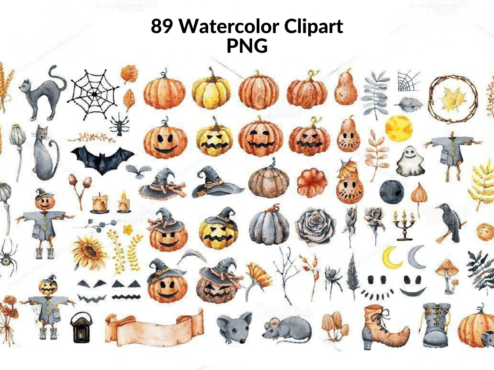 Spooky Halloween Clipart Bundle| Watercolor Clipart| Halloween PNG ...