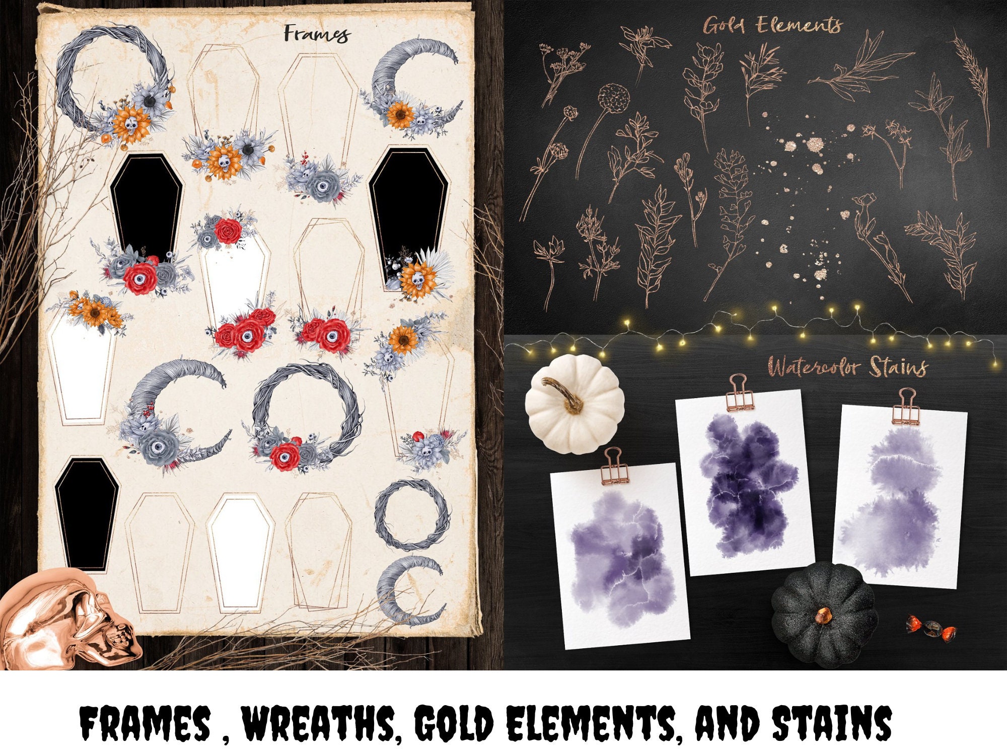 Halloween Party Watercolor Clipart| Halloween Digital Art| PNG Files ...