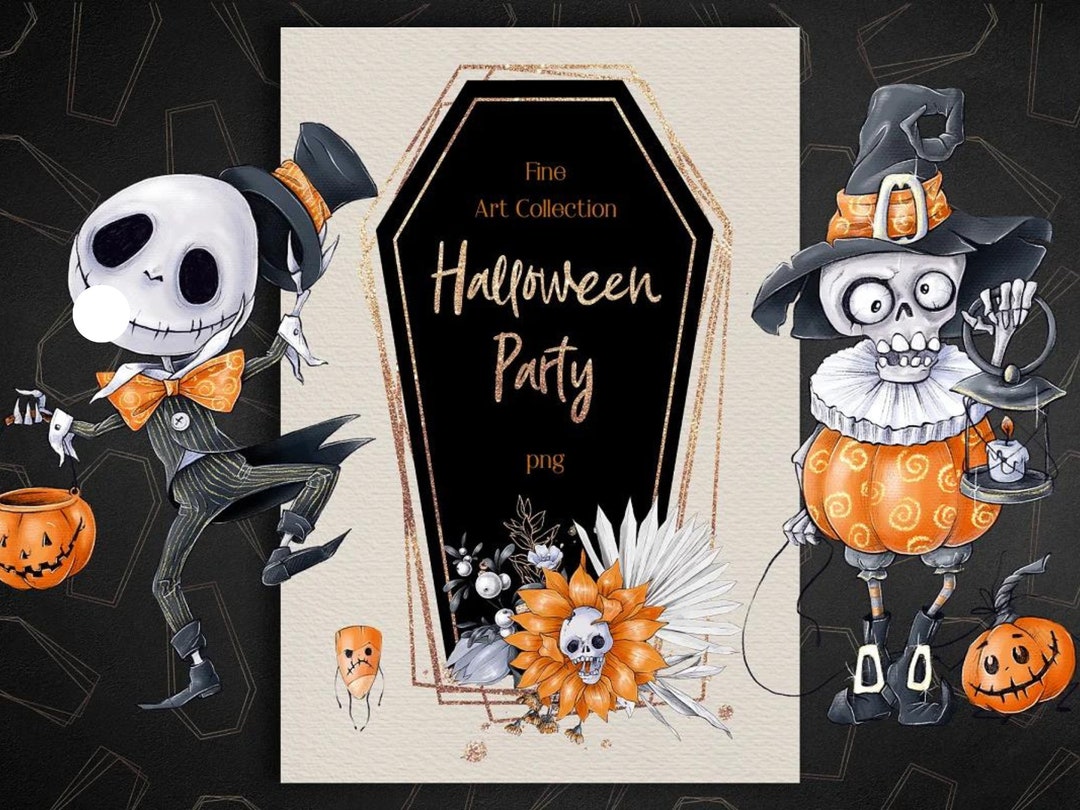 Halloween Party Watercolor Clipart| Halloween Digital Art| PNG Files ...