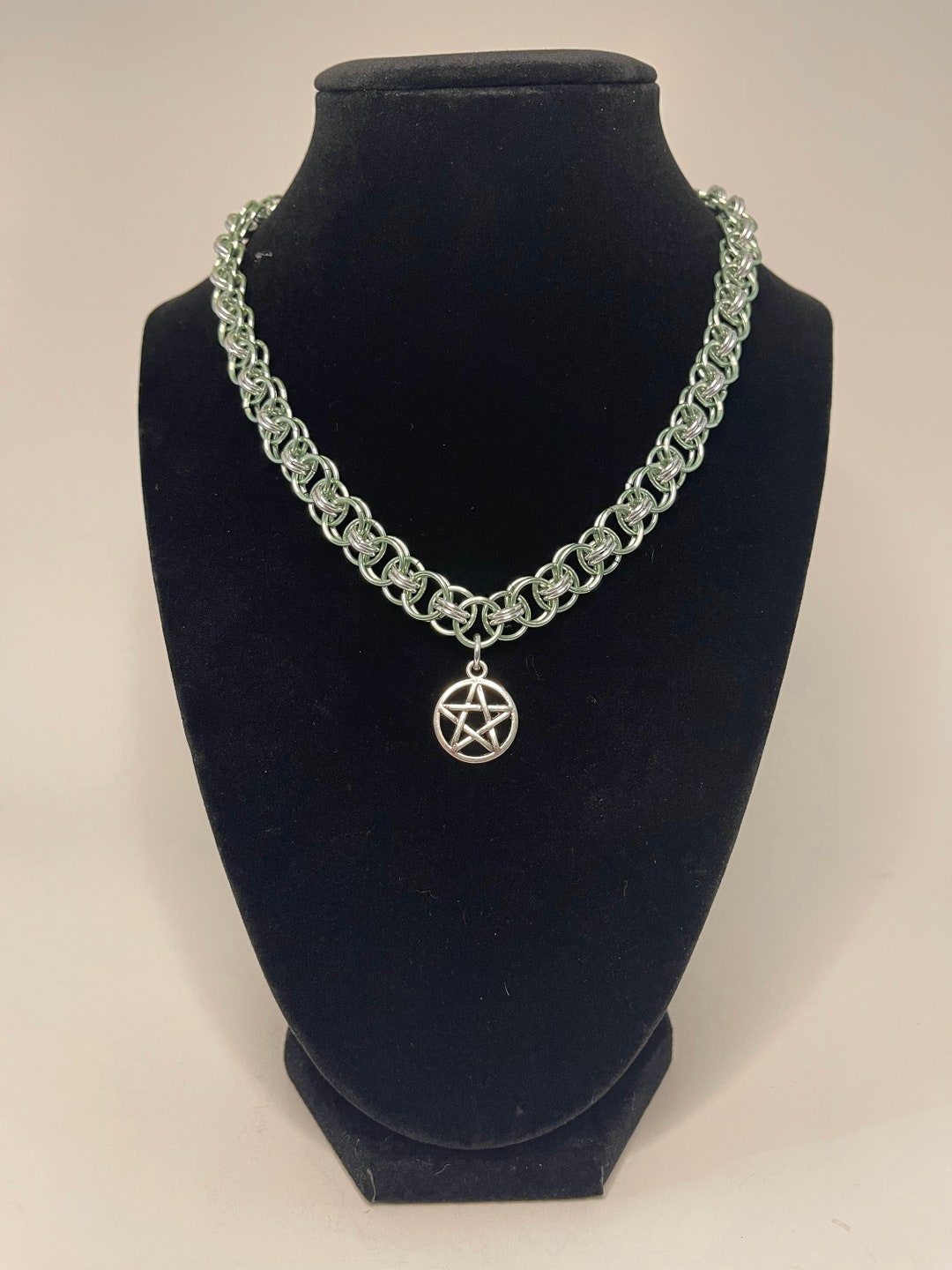 Pastel Green and Silver Pentacle Helm Chain Chainmail Necklace - Etsy