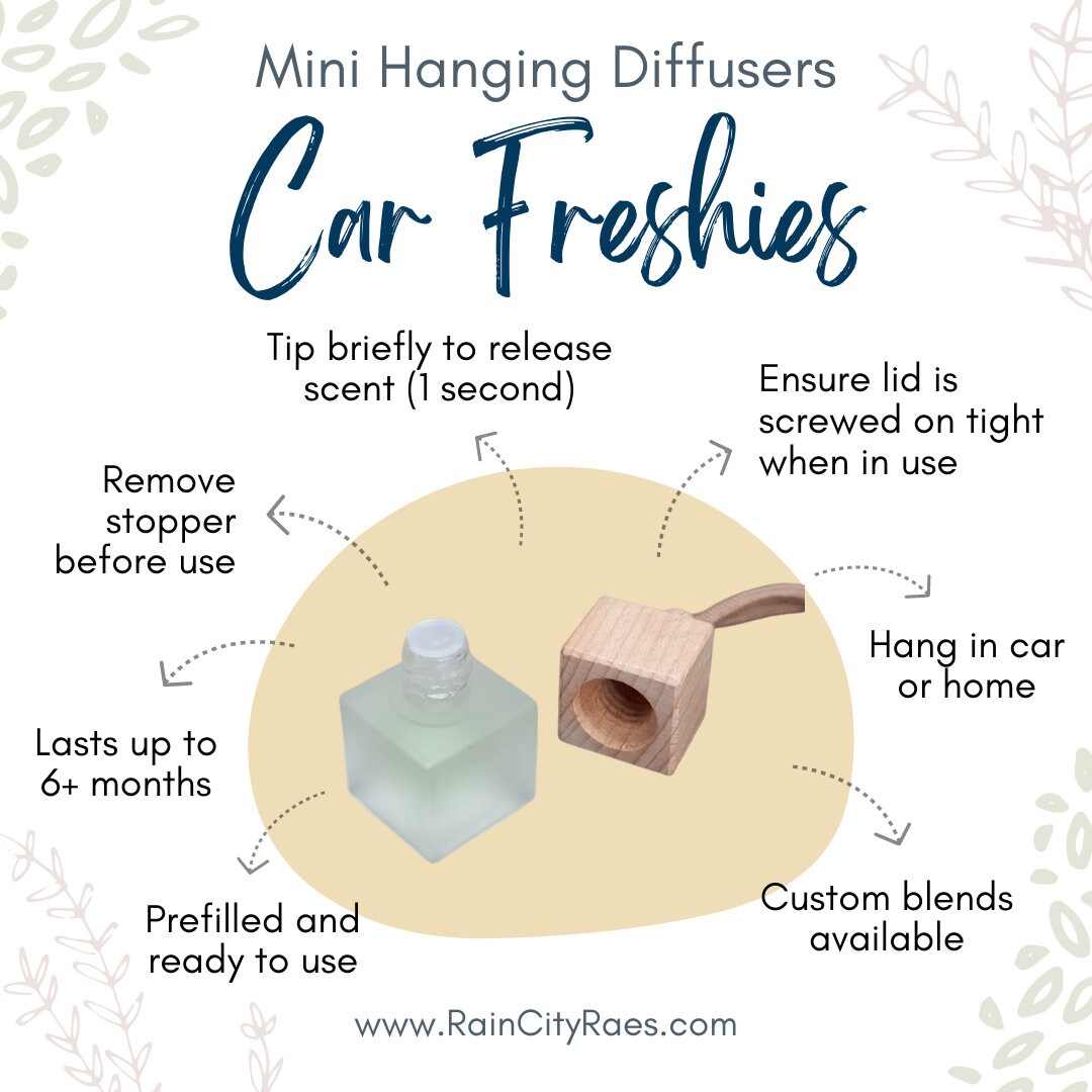 Hanging Car Air Freshener Diffuser ~ 100% Pure Essential Oils Prefilled ...