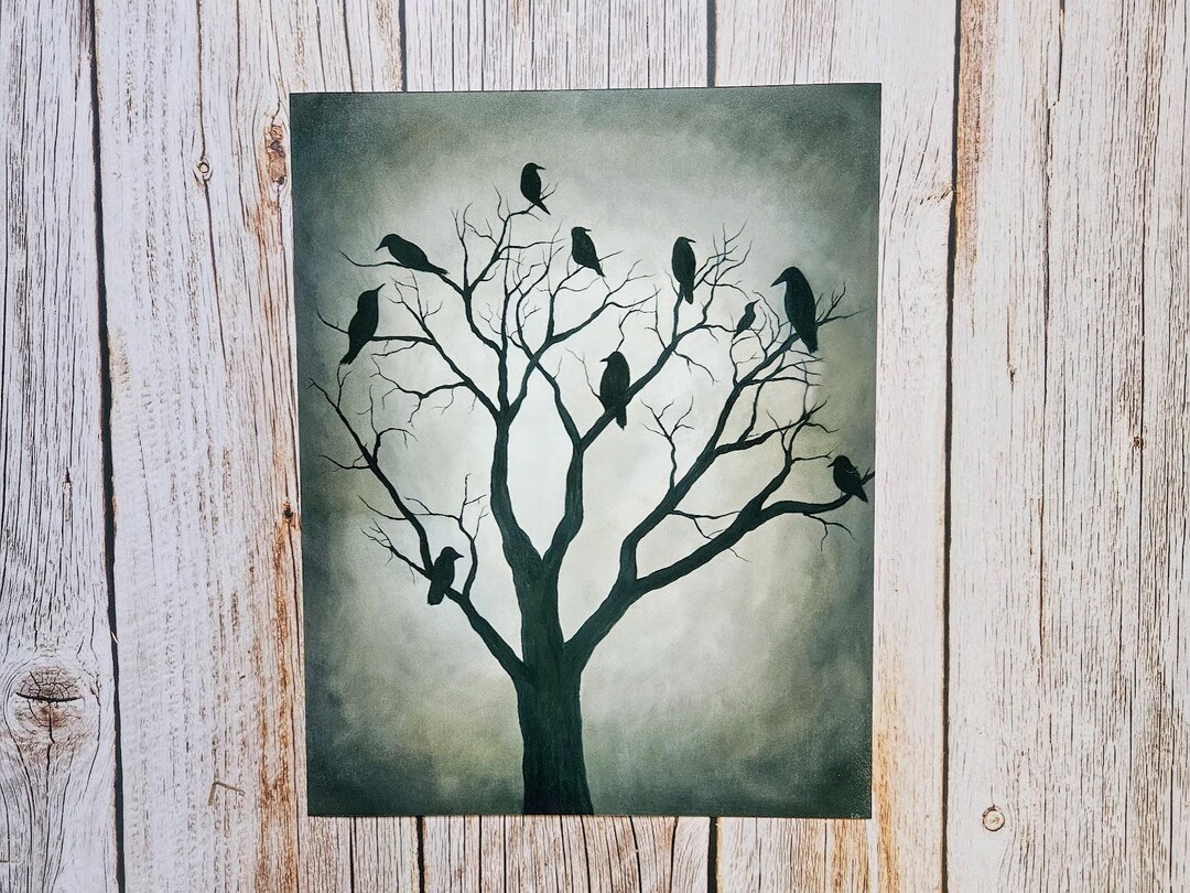 Flock of Crows in Tree Oil Painting Giclée PRINT - Murder of Crows ...