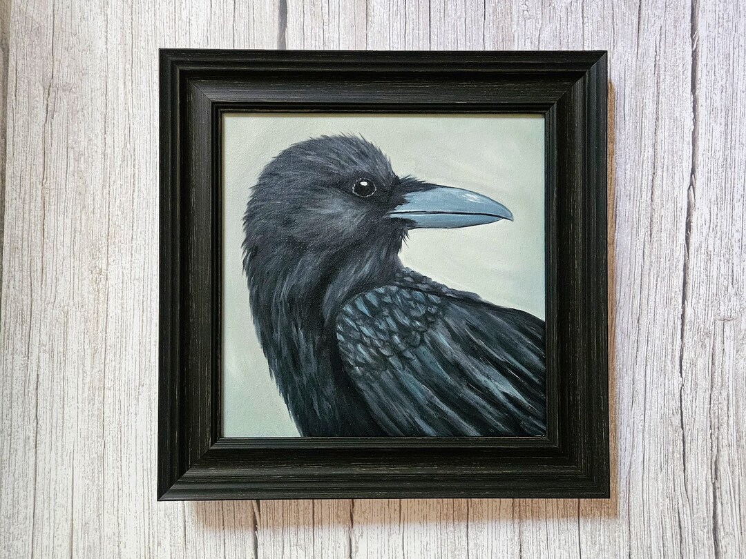 Raven Original Oil Painting 8 by 8 Crow Bird Portrait Canvas Artwork ...