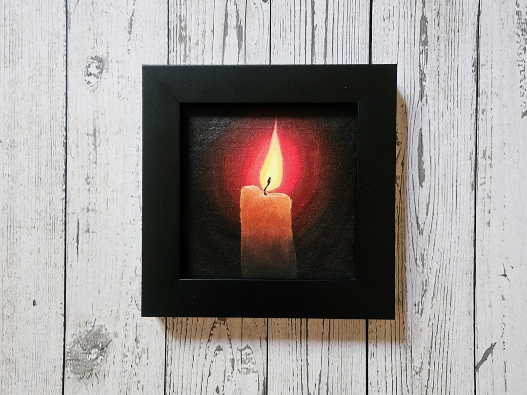 Glowing Candle Flame Original Mini Oil Painting - 4" X 4" Cozy Warm ...