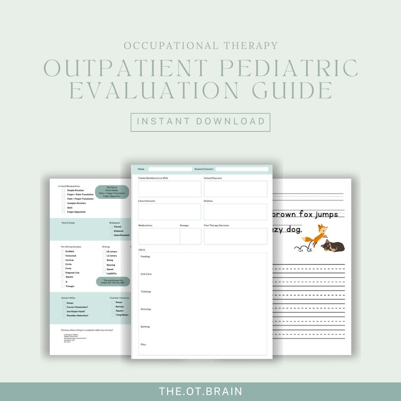Outpatient Pediatric Evaluation Guide, Occupational Therapy Craft ...