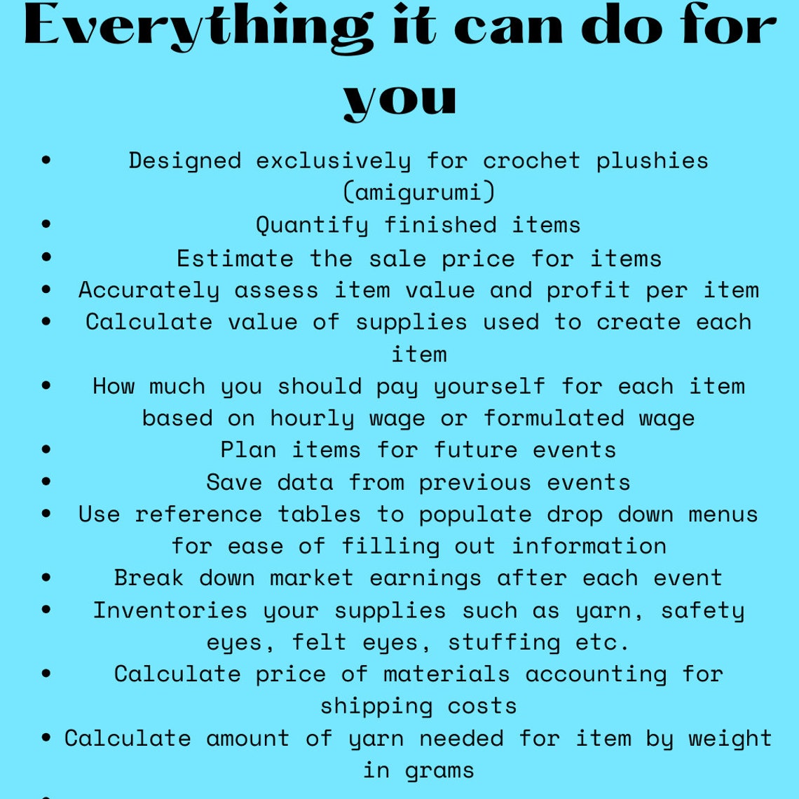 Crochet Pricing Tool- Market Inventory Planner- Spreadsheet - Etsy