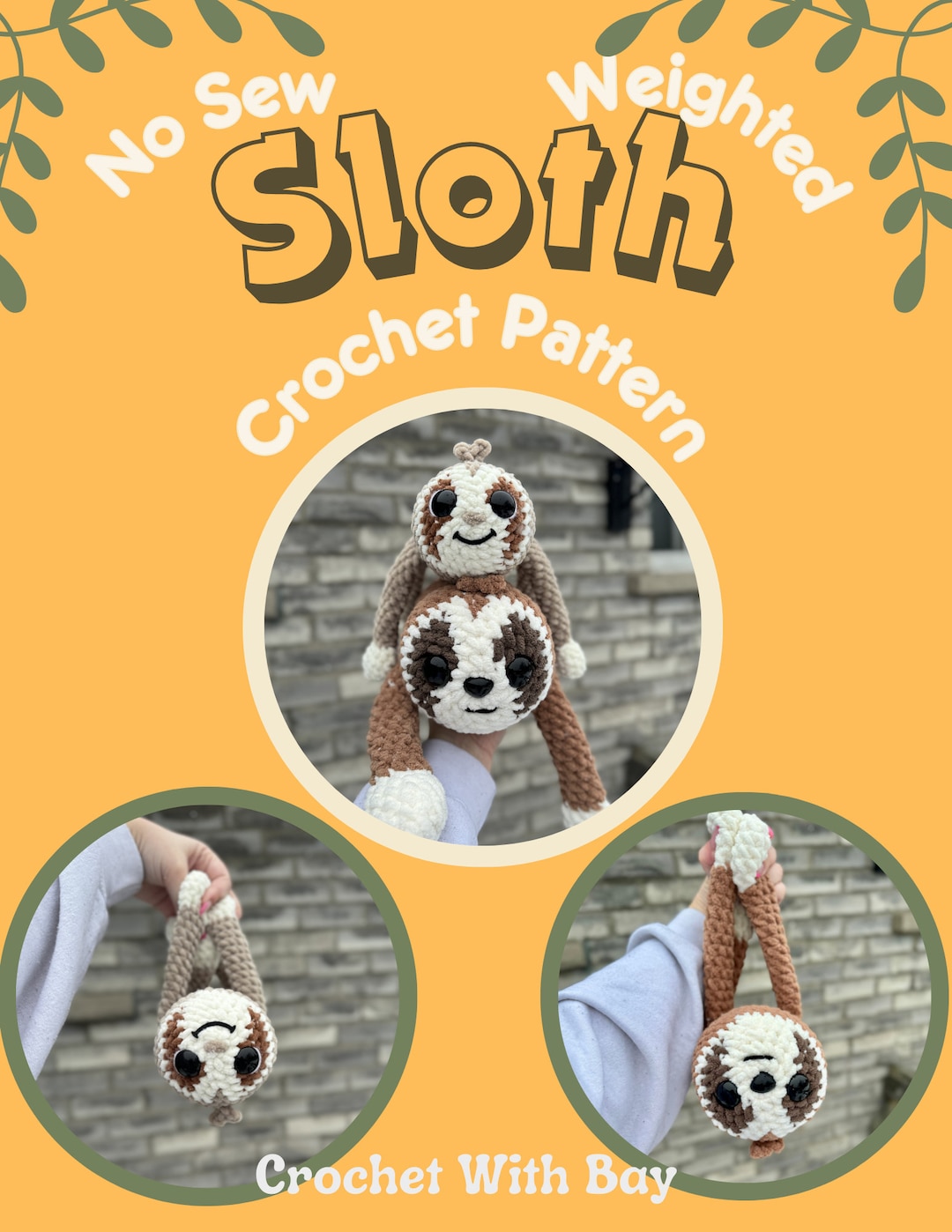 Crochet Pattern Sydney the Sloth No Sew Weighted Plushie Digital File ...