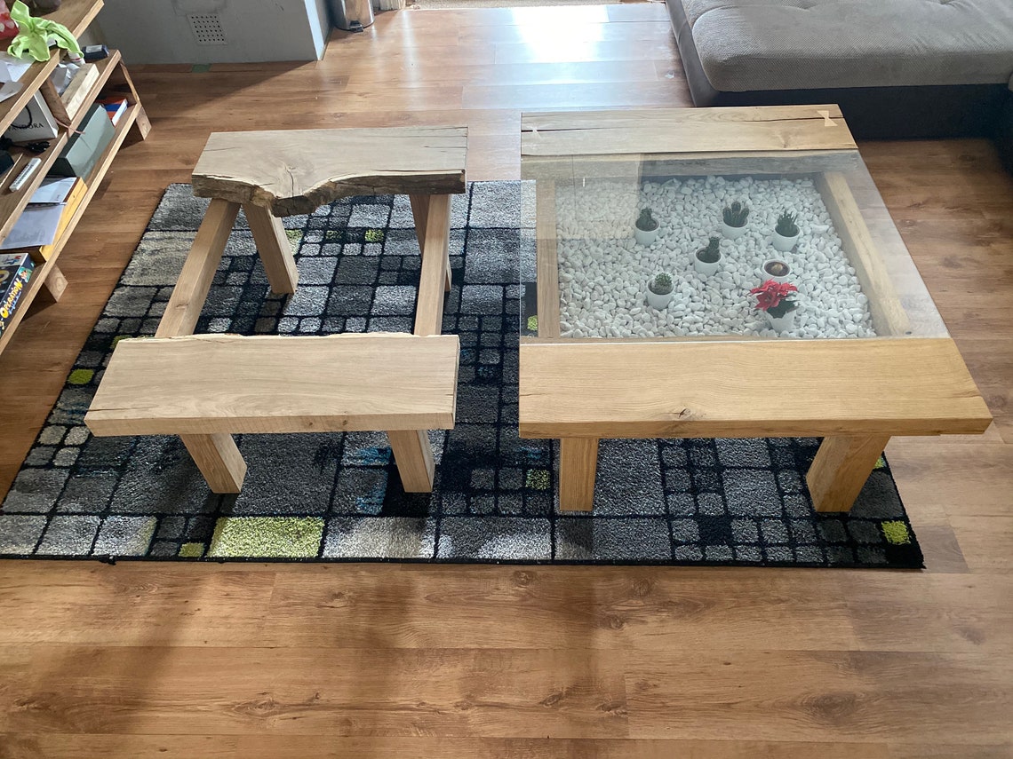 Unique Coffee Table, Table With Glass and Rocks,table From Solid Oak ...