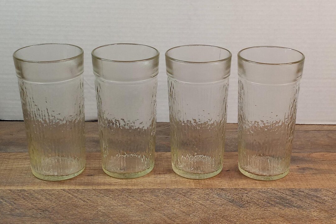 Vintage Set of 4 Kerr Crystal Mist Ice Tea Bark Texture Tumblers Drink ...